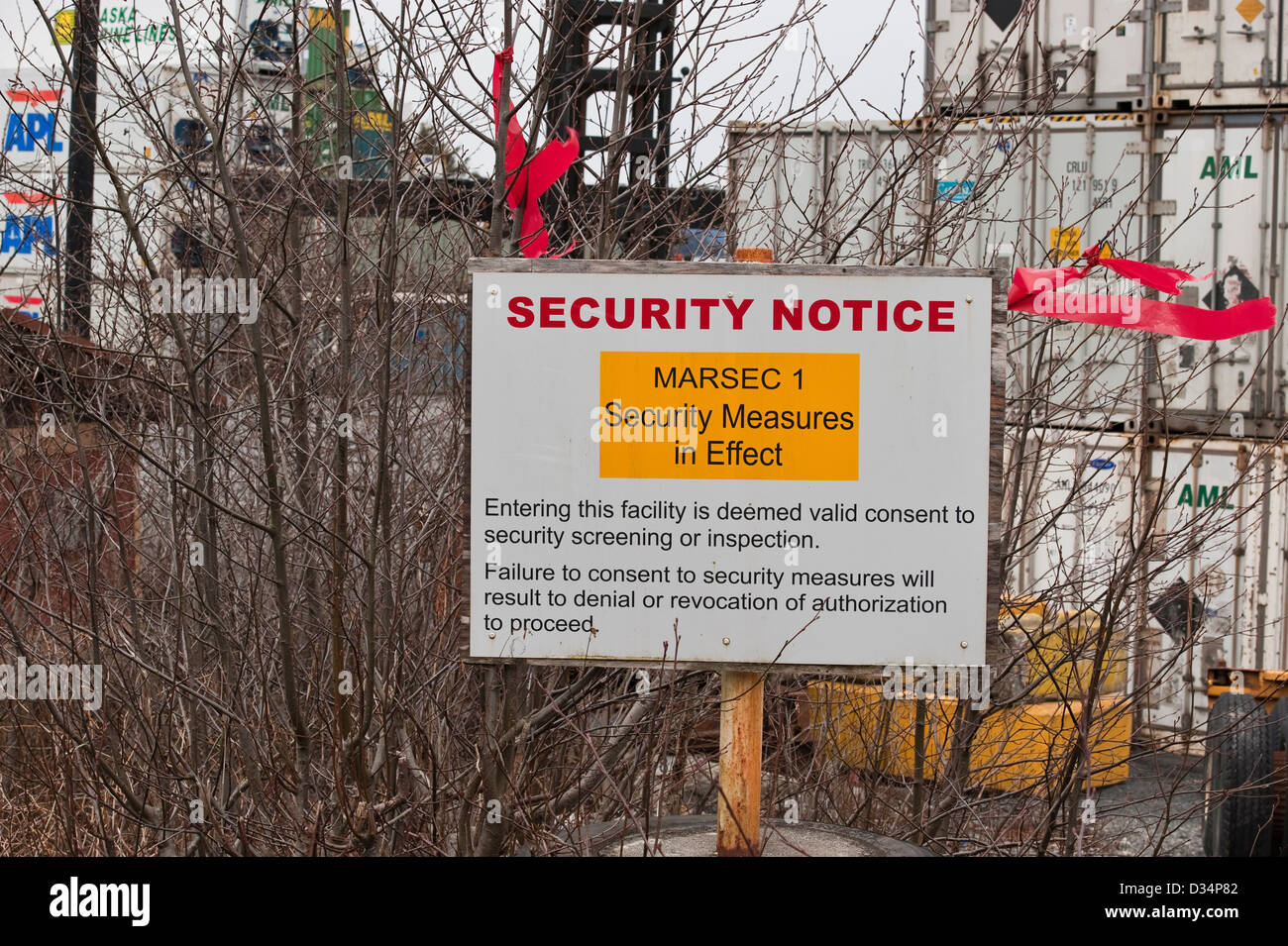 Security warning sign near Alaska Marine Line freight company in Sitka ...