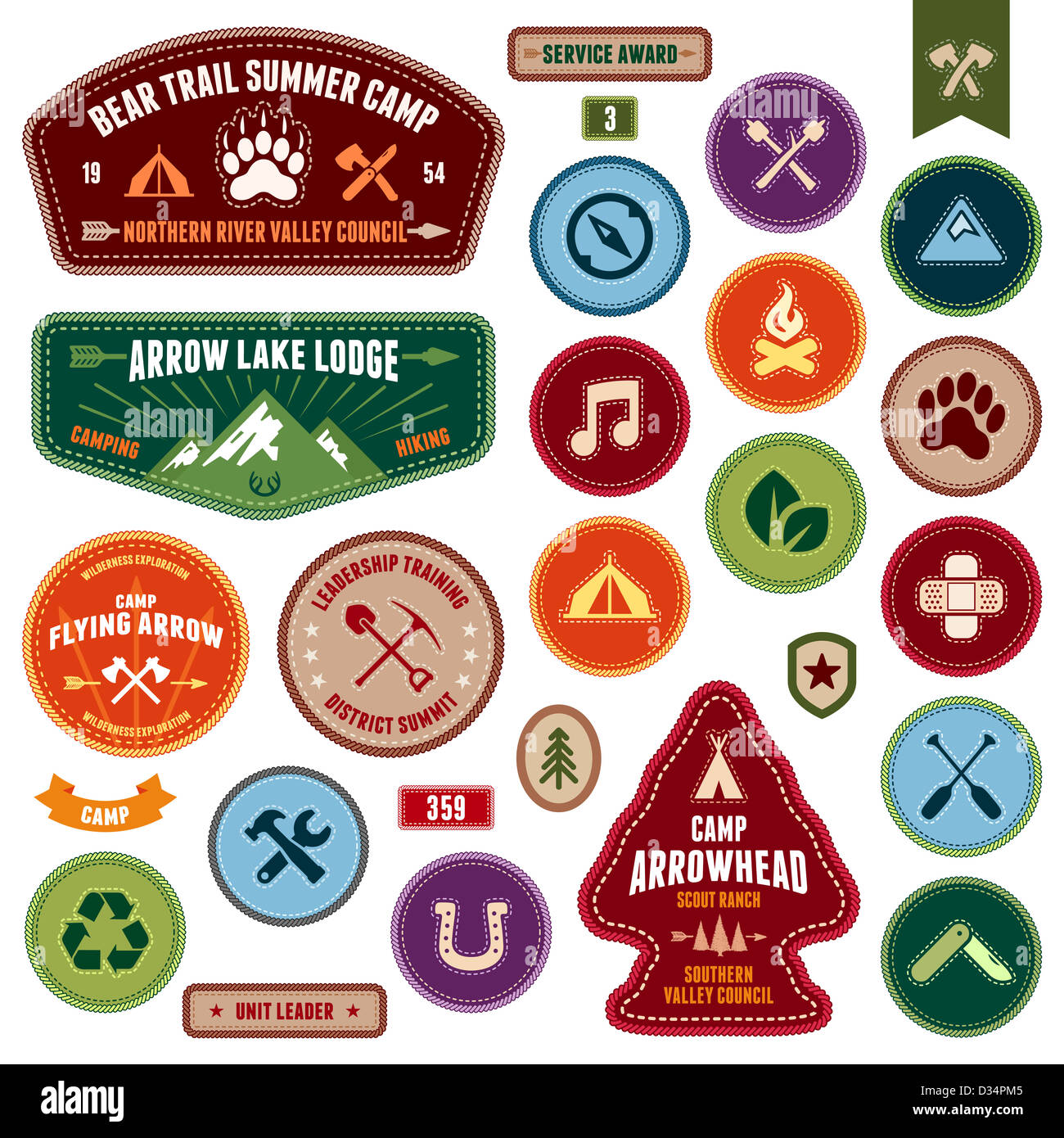 Set of scout badges and merit badges for outdoor activities Stock Photo ...