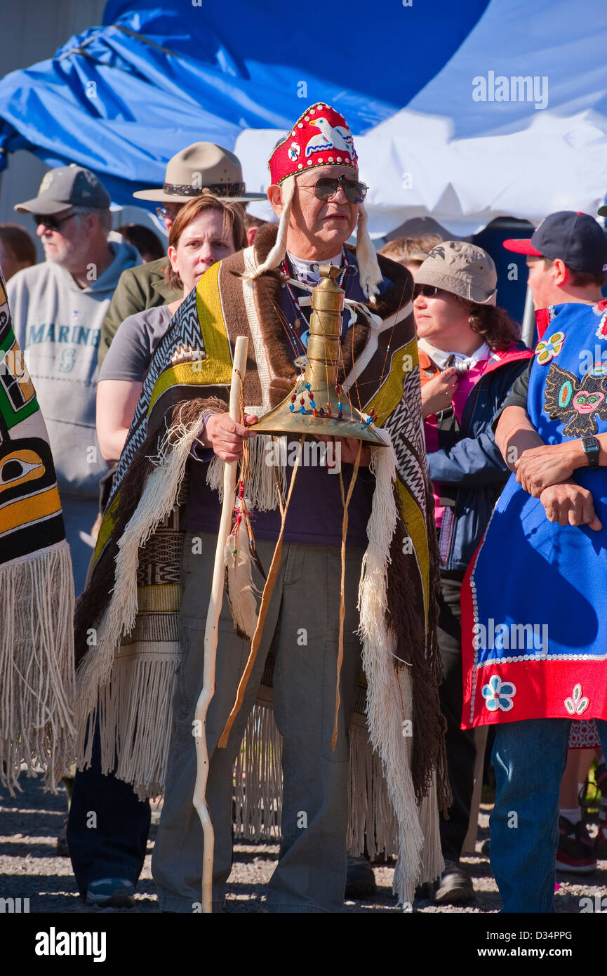 Tlingit elder at ceremony during the Totem Pole raising to mark the ...