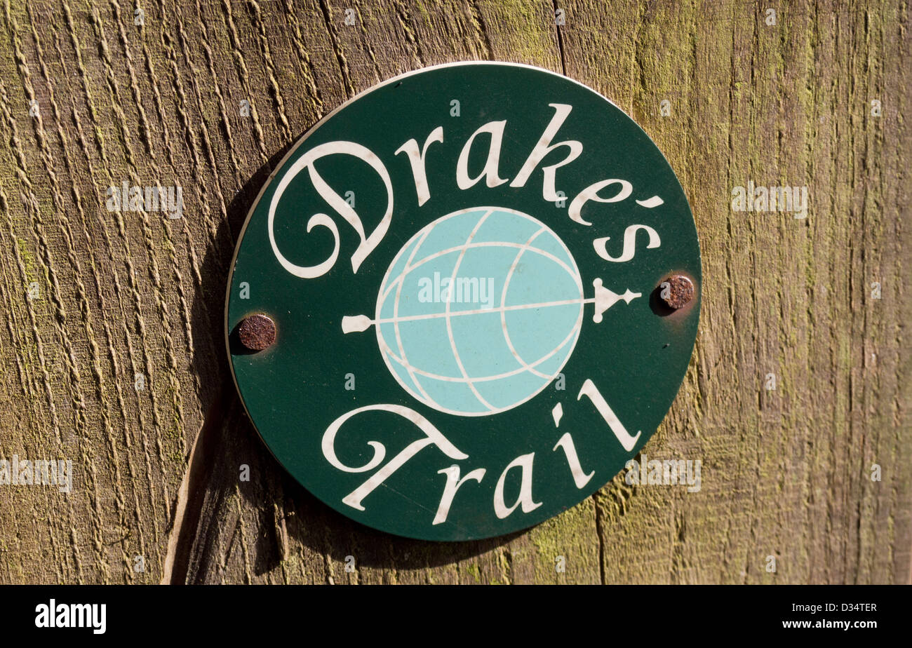 Close up of sign for Drake's Trail, cycle path between Tavistock and ...