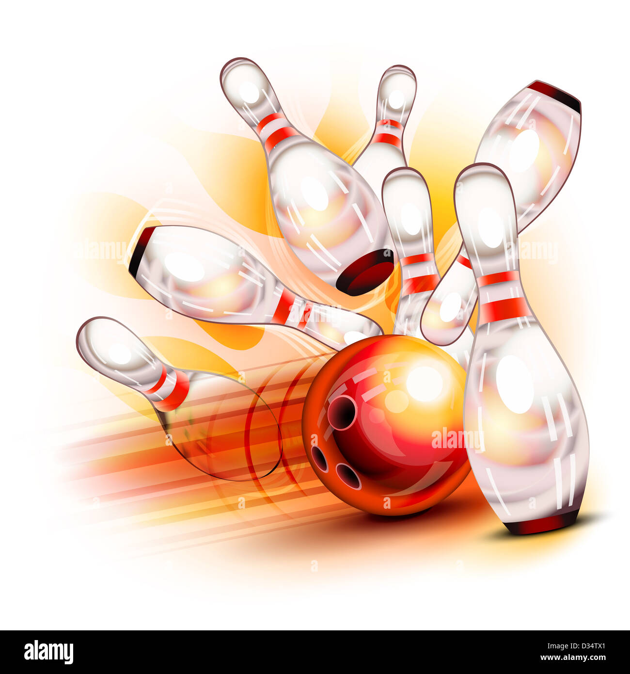 A red bowling ball crashing into the shiny pins Stock Photo - Alamy