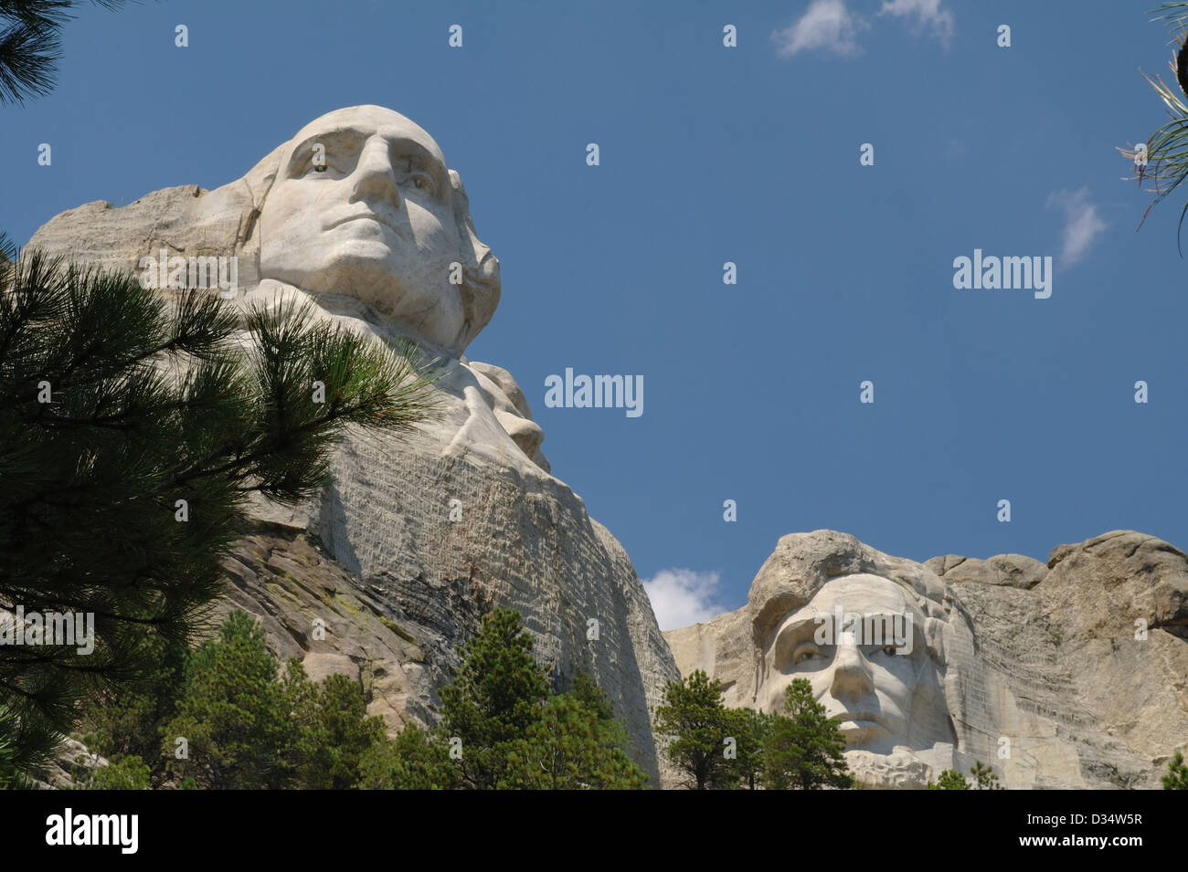 Blue sky green trees view sculptures George Washington and Abraham ...