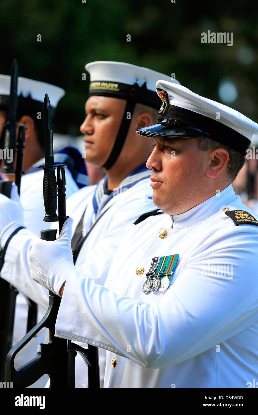 Royal New Zealand Navy parade at Waitangi Treaty Grounds during ...