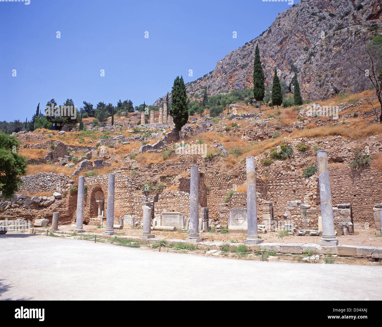 View from Stoa in The Sanctuary of Apollo, Delphi, Mount Parnassus ...