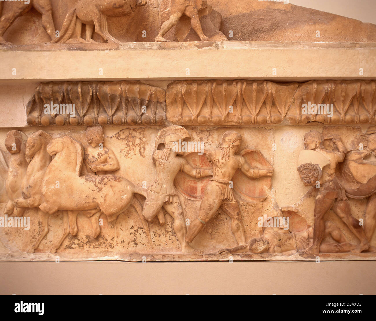 'Duel at Troy' frieze in Delphi Archaeological Museum, Delphi, Mount ...