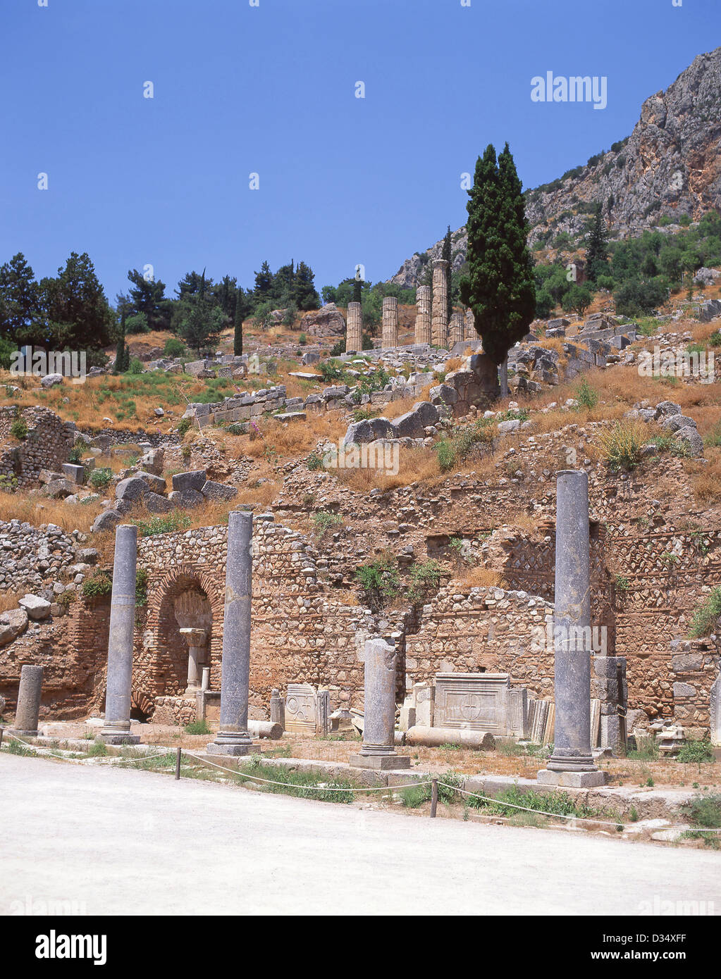 View from Stoa in The Sanctuary of Apollo, Delphi, Mount Parnassus ...
