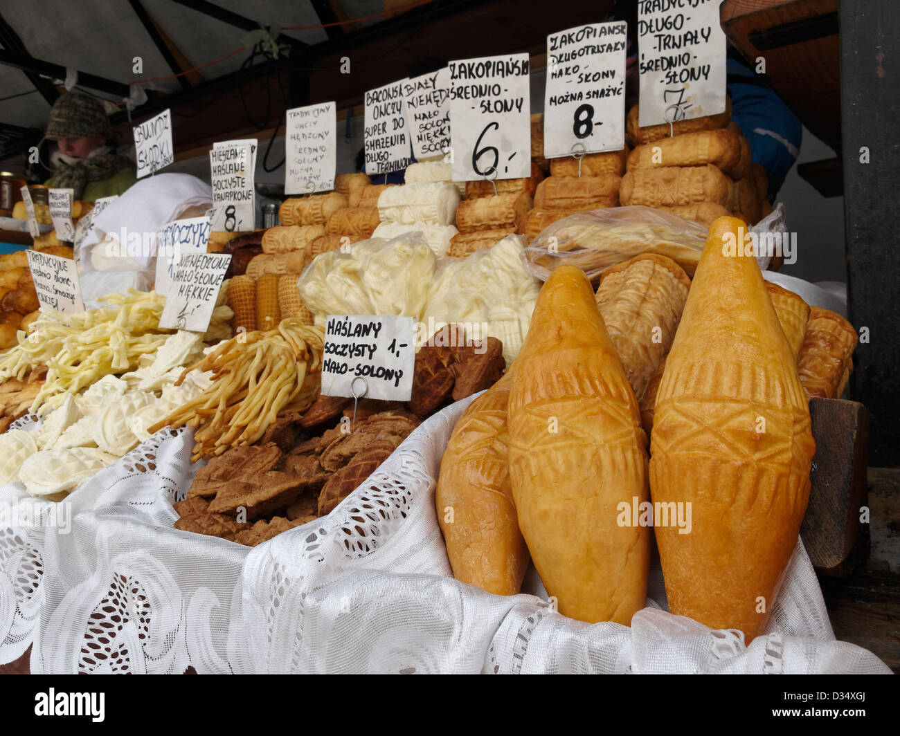 Cheeses for sale at the Zakopane market, Poland Stock Photo - Alamy