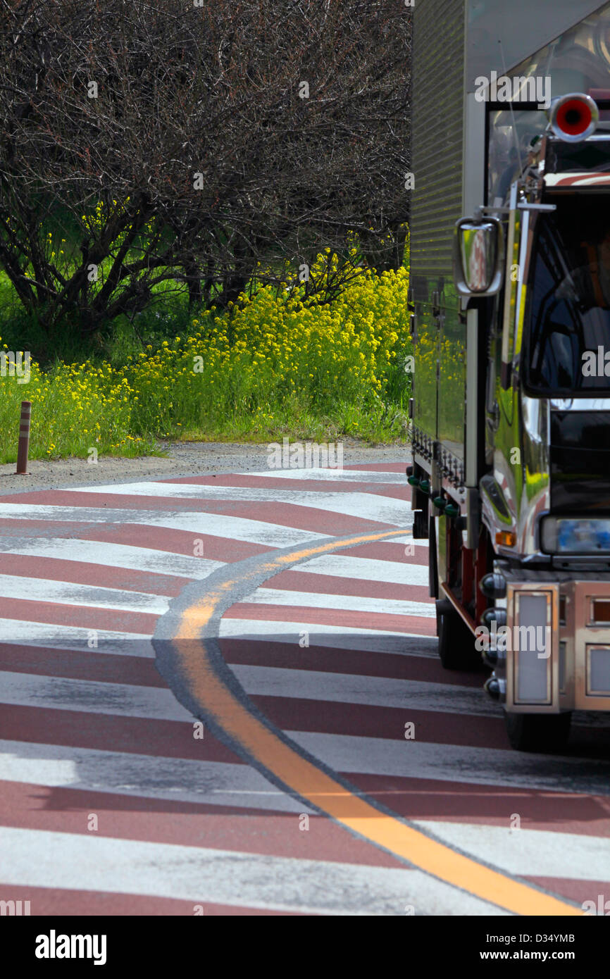 Curved road with stripe painted Chiba Japan Stock Photo - Alamy