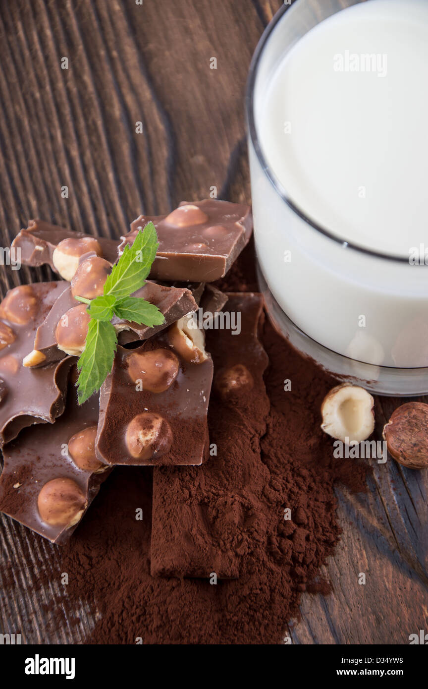 Pieces of dark Hazelnut Chocolate Stock Photo - Alamy
