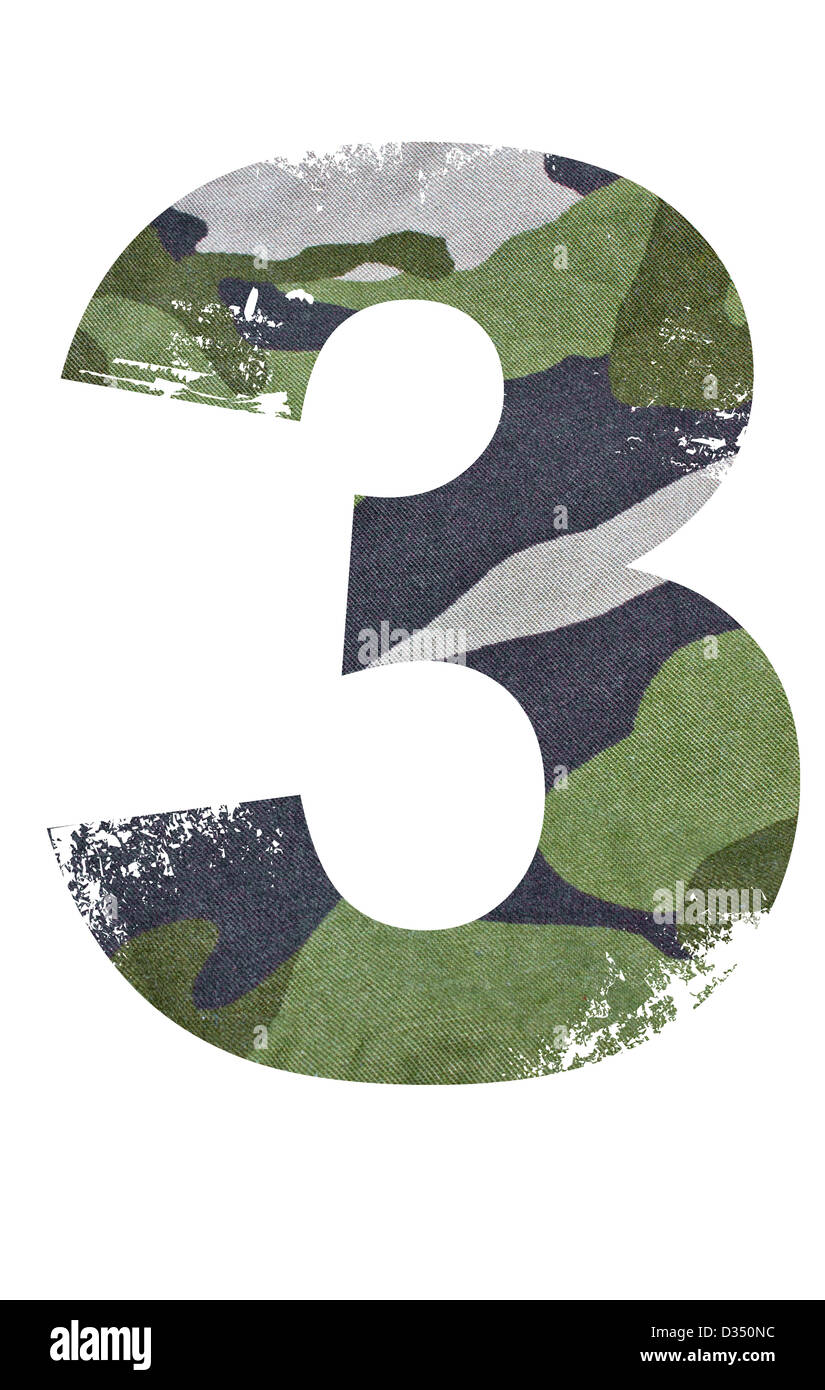 3, number from military fabric texture on white background Stock Photo ...
