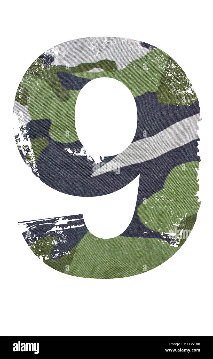 9, number from military fabric texture on white background Stock Photo ...