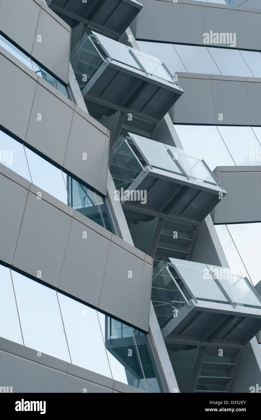 Gray office building with balcony, modern snyle Stock Photo - Alamy
