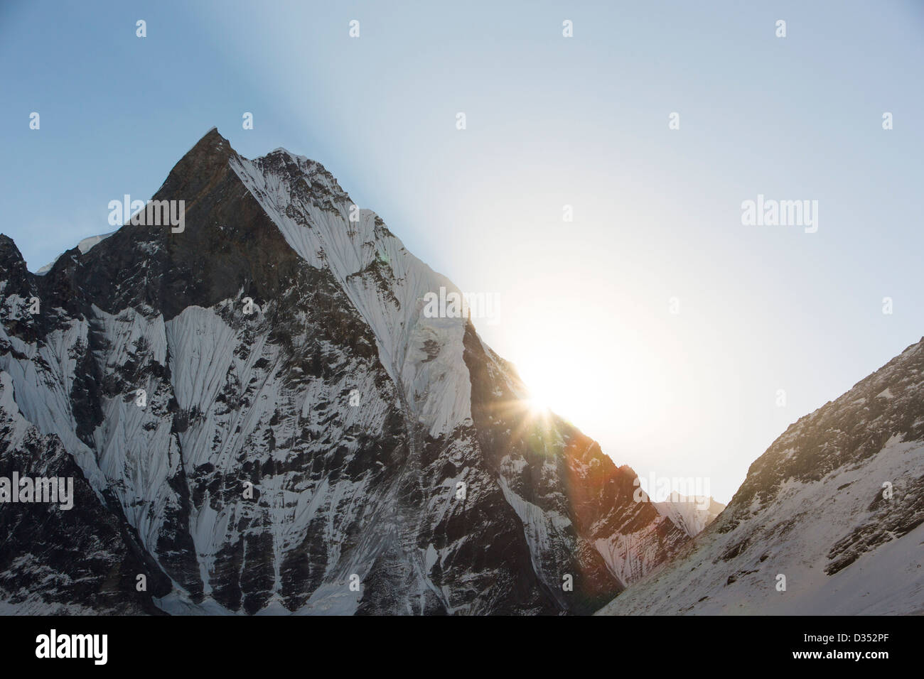 Machapuchare or the holy, Fish Tail Peak in the Annapurna Himalayas ...