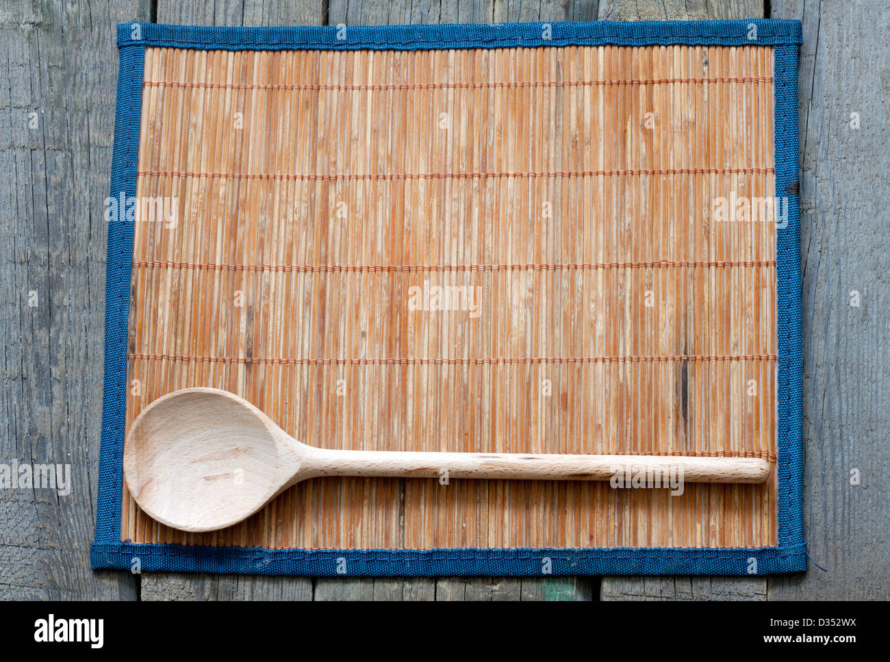 Bamboo mat on vintage wooden boards food background concept Stock Photo ...