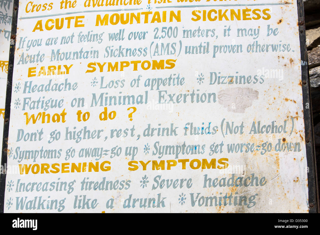 A sign about avalanche risk and Acute mountain sickness in the ...
