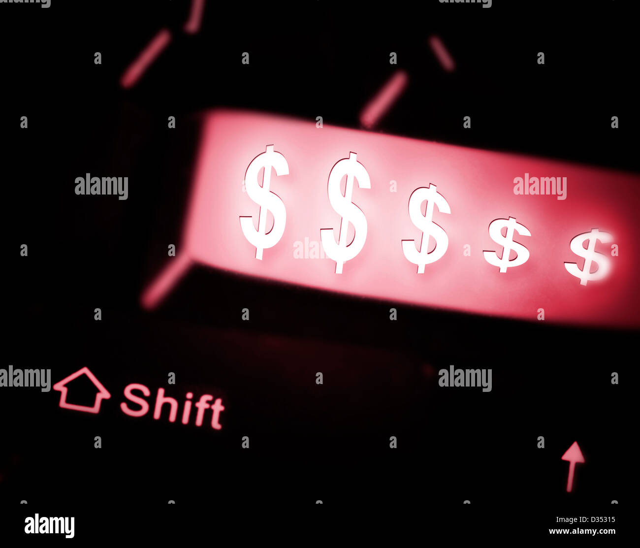 Close-up picture of a computer keyboard - blue key $$$ Stock Photo - Alamy