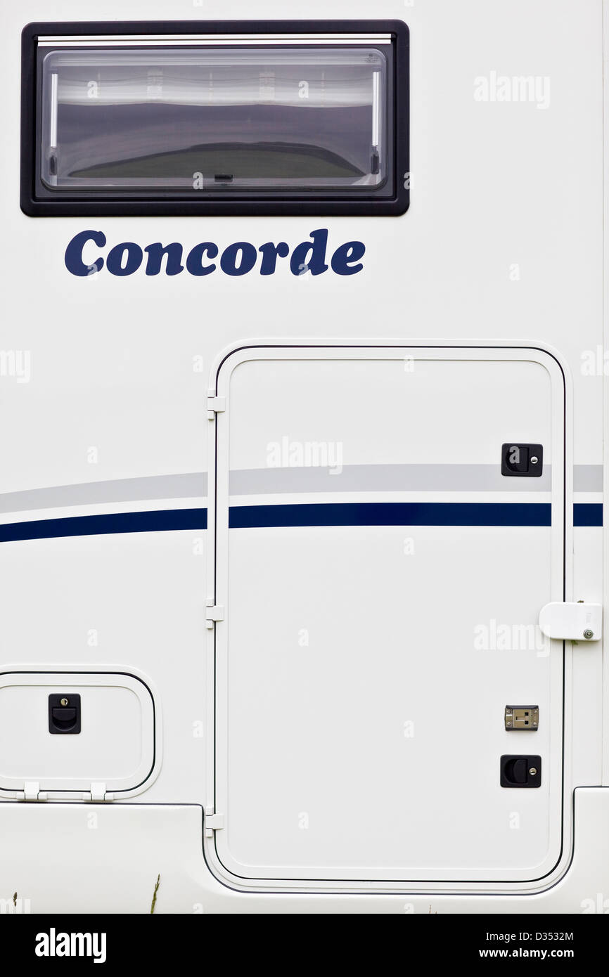 Maintenance doors and window on exterior of luxury Concorde motorhome ...