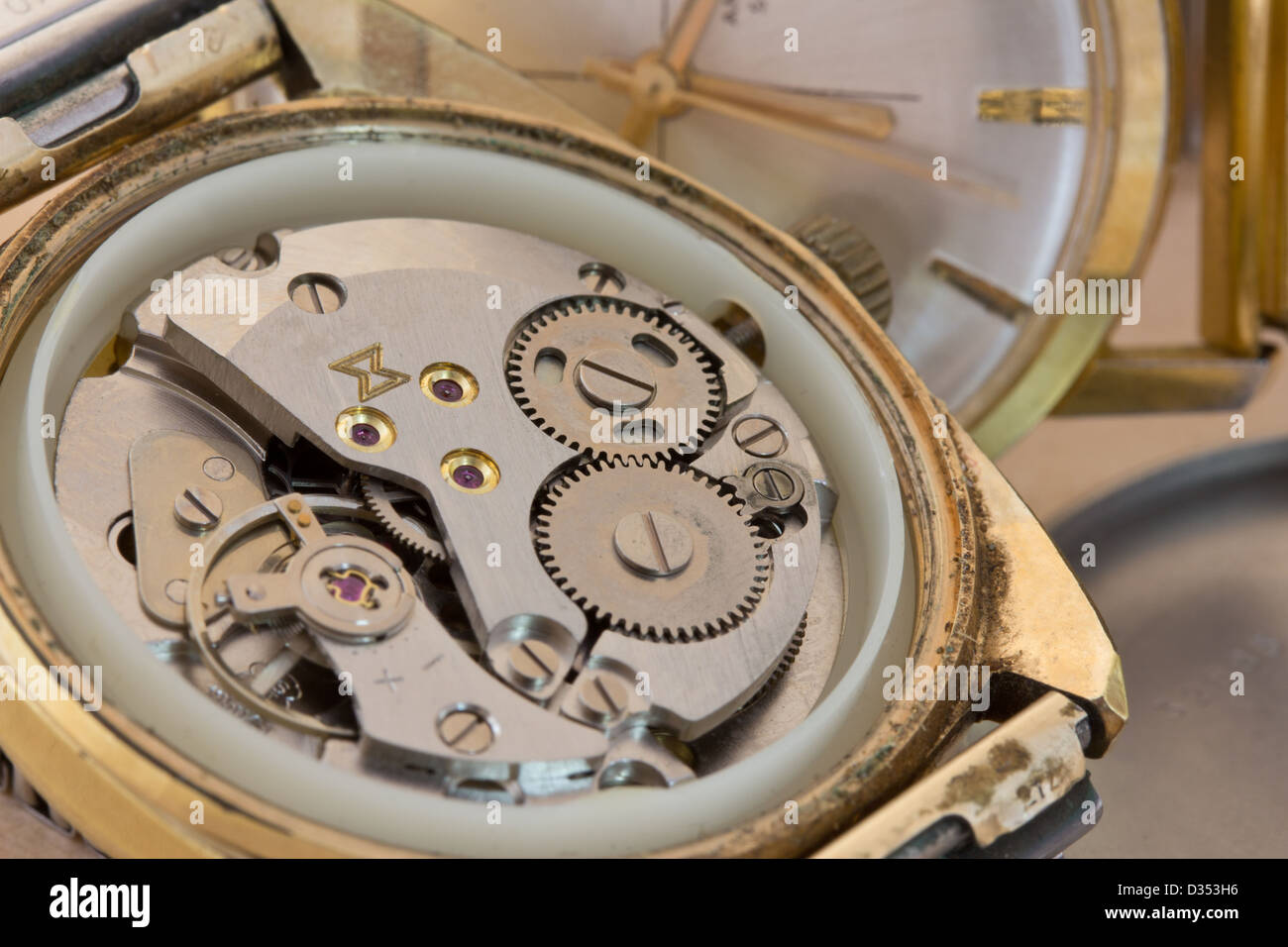 old watch inner works and clock face Stock Photo - Alamy
