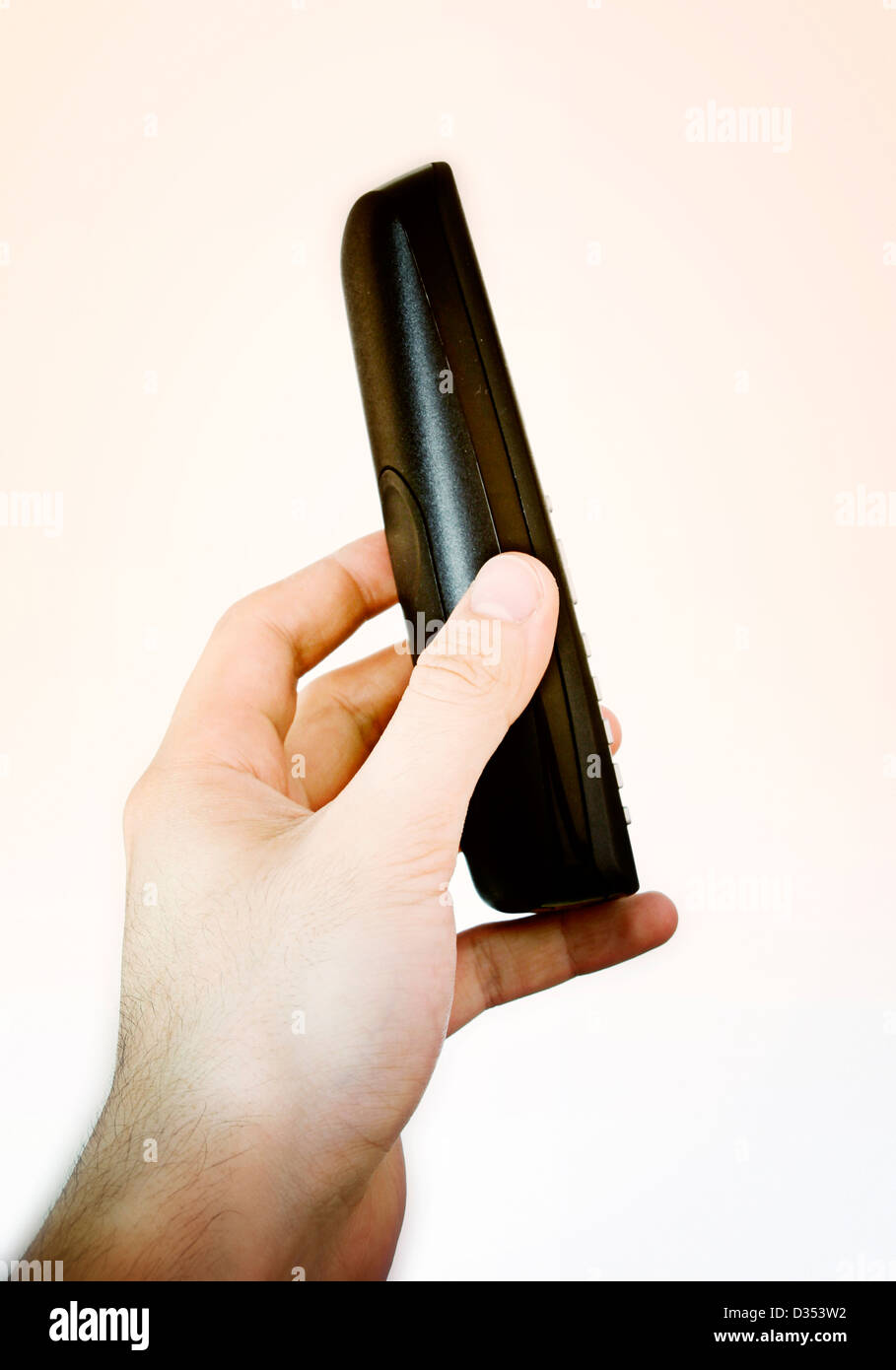 Cell Phone in a man hand. Isolated on white Stock Photo - Alamy