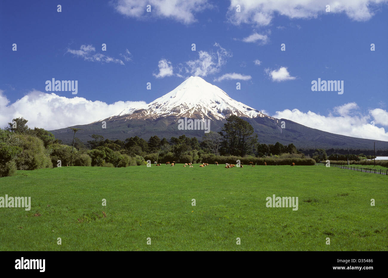 New Zealand, North Island, mount Taranaki (mount Egmont) snow covered ...
