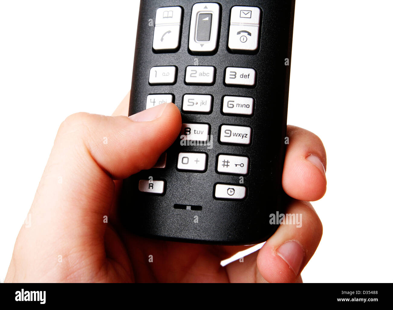 Cell Phone in a man hand. Isolated on white background Stock Photo - Alamy