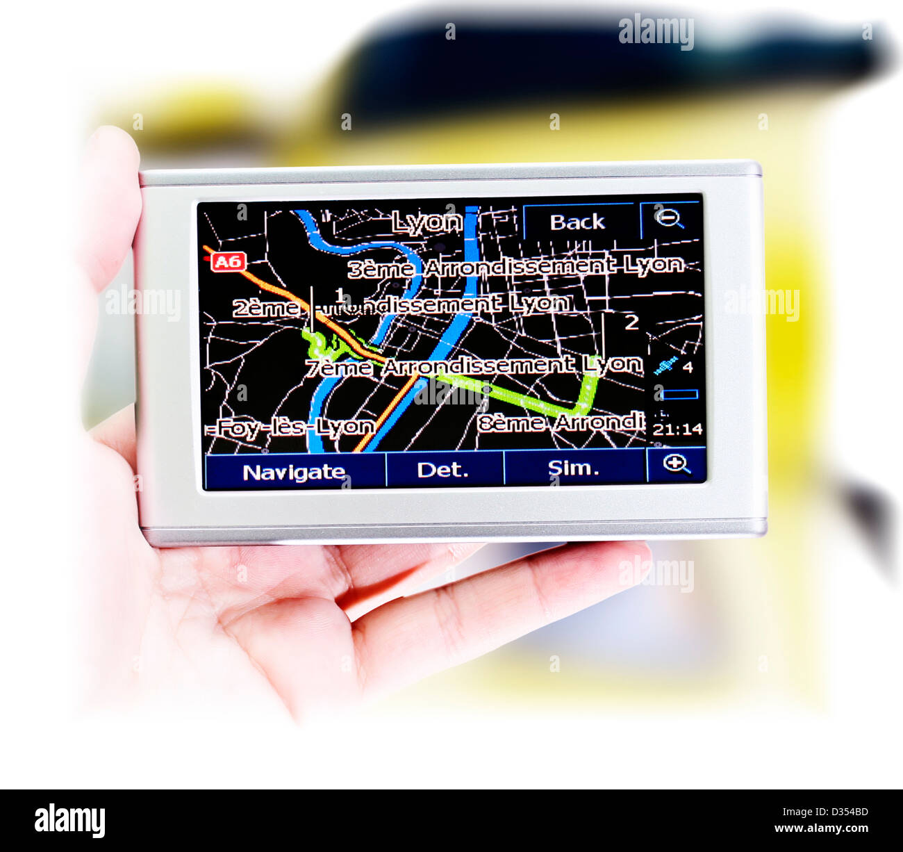Gps in a man hand. Find your way ! Stock Photo - Alamy