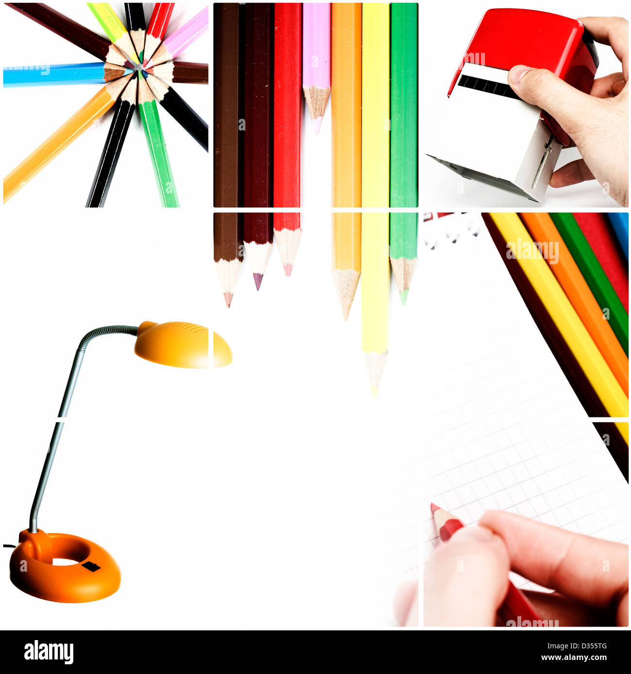 Colorful office collage made from five photographs Stock Photo - Alamy