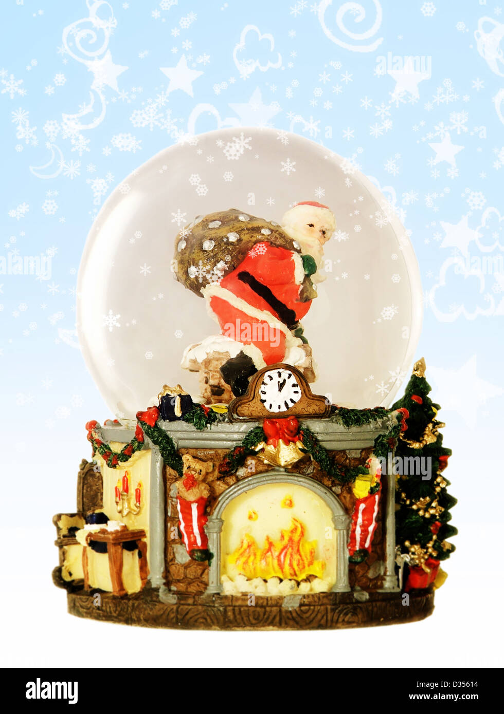 Santa, Christmas tree and warm fireplace Stock Photo - Alamy