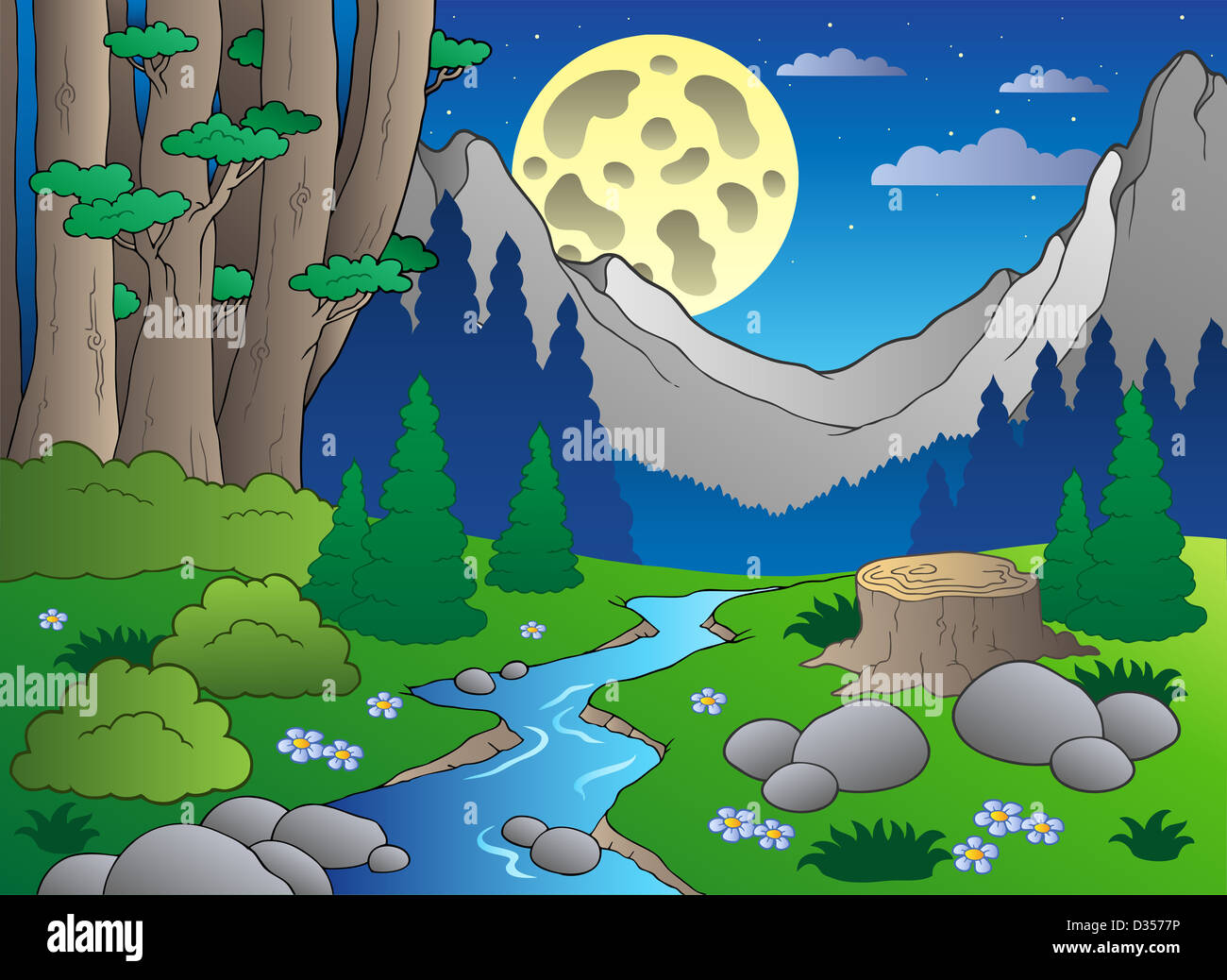 Cartoon forest landscape 3 - color illustration Stock Photo - Alamy