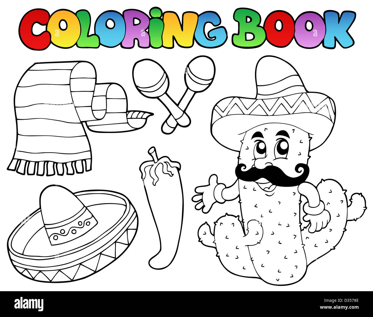 Coloring book with Mexican theme 2 - thematic illustration Stock Photo ...