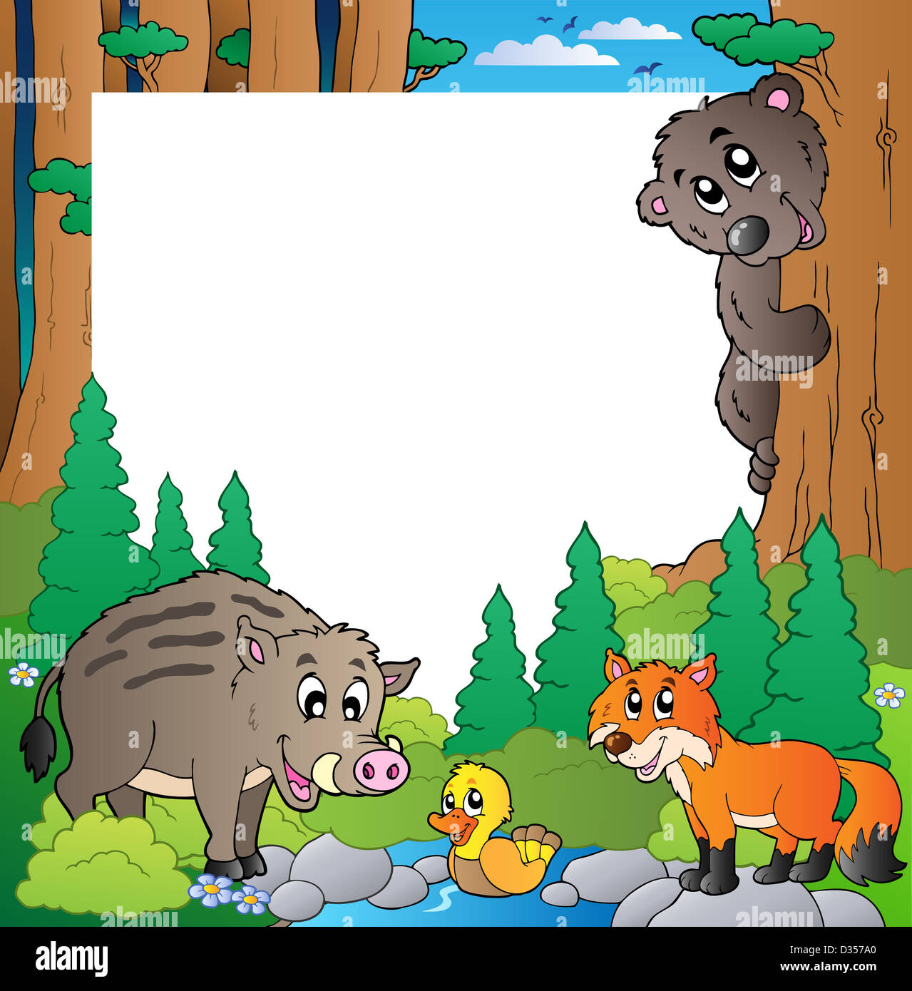 Frame with forest theme 2 - color illustration Stock Photo - Alamy