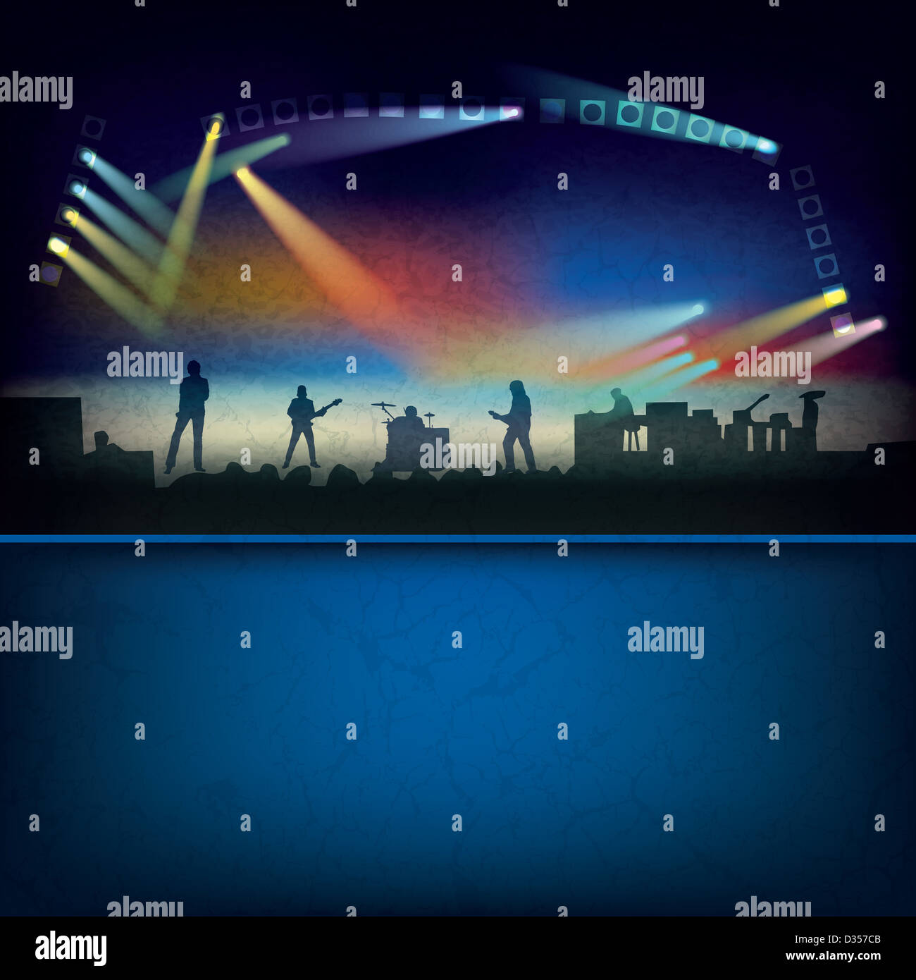 abstract blue background with music stage and rock group Stock Photo ...