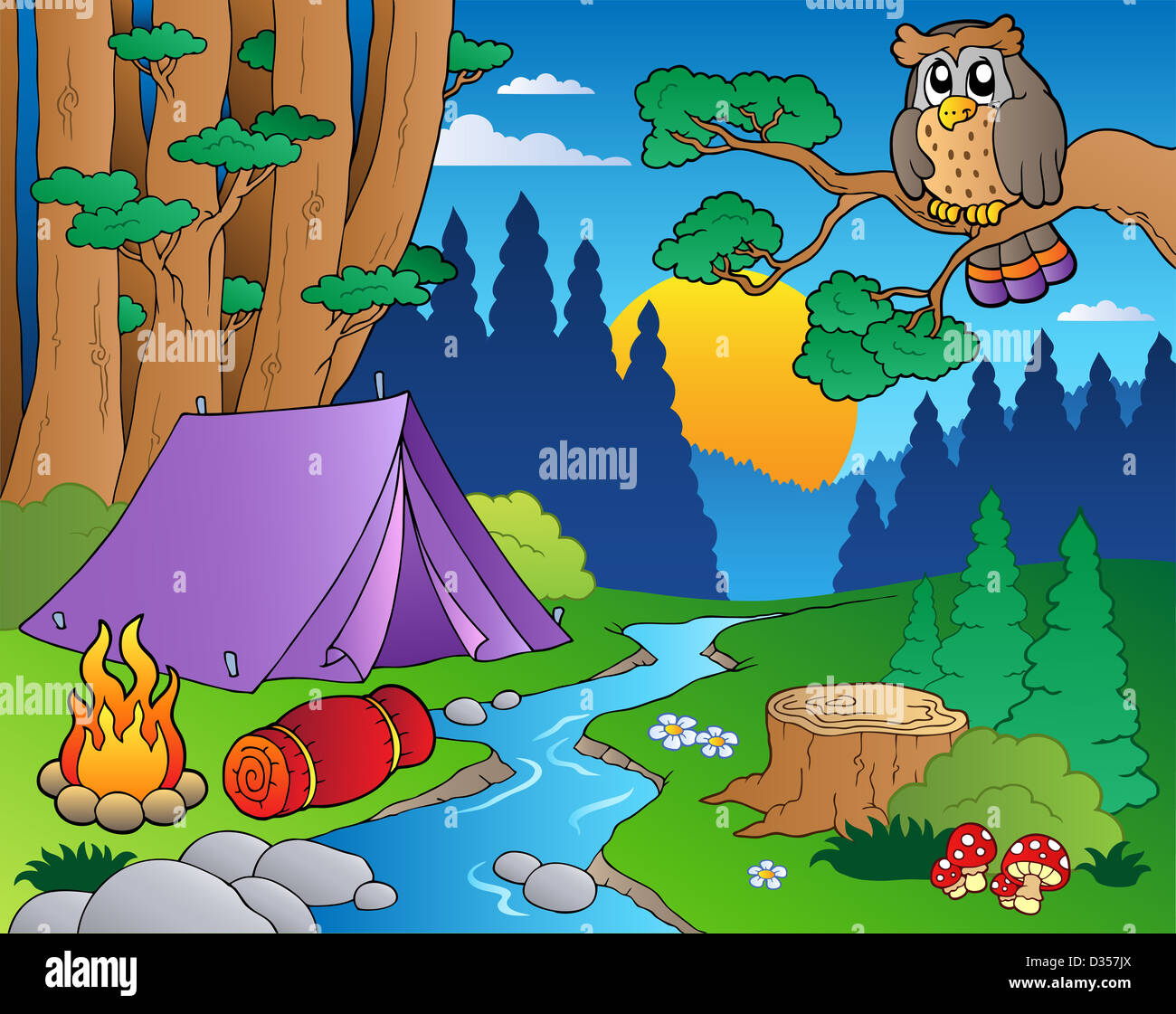 Cartoon forest landscape 5 - color illustration Stock Photo - Alamy