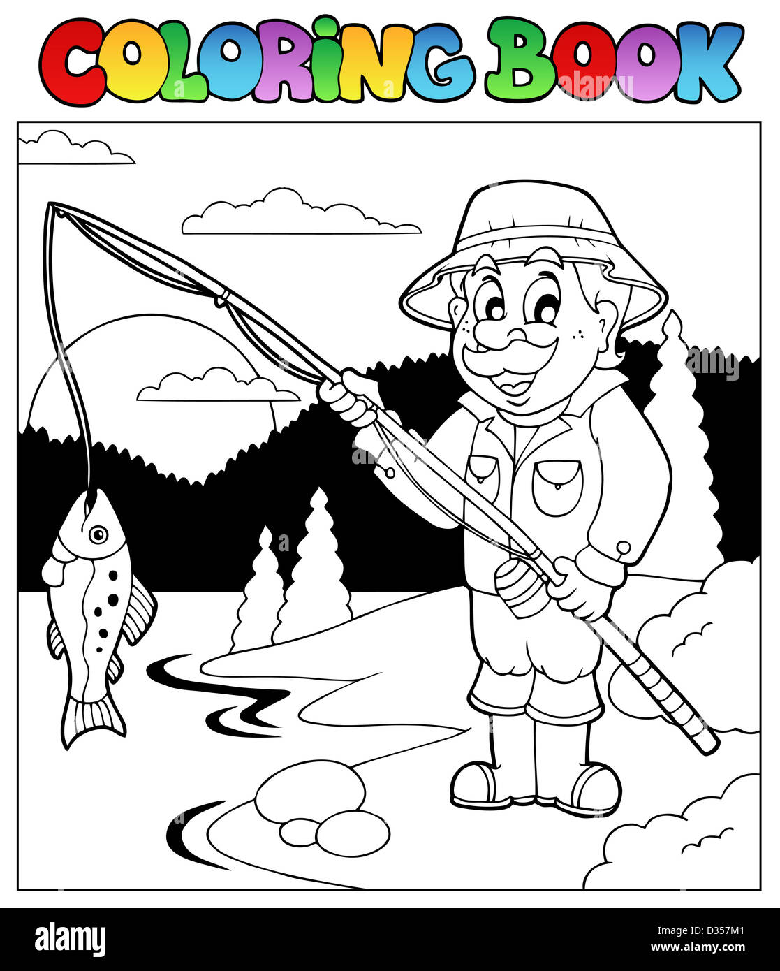 Coloring book with fisherman 1 - thematic illustration Stock Photo - Alamy