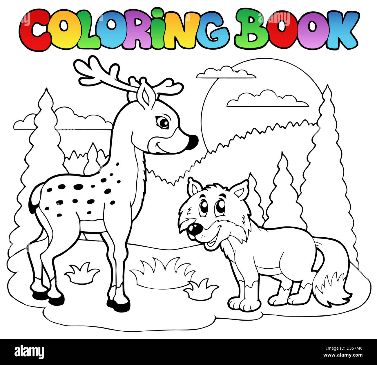 Coloring book with happy animals 1 - thematic illustration Stock Photo ...