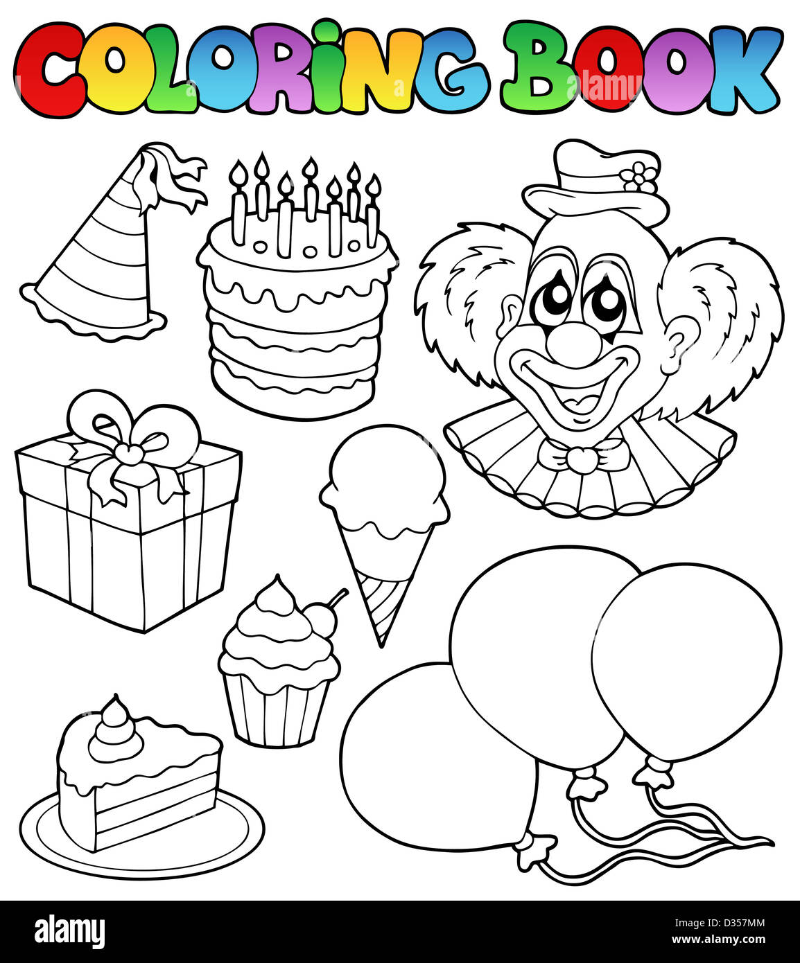 Coloring book with party theme 1 - thematic illustration Stock Photo ...