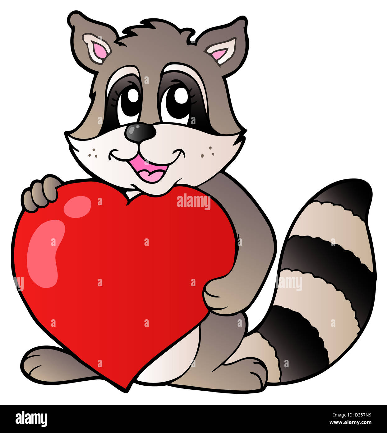 Cute racoon holding heart - isolated illustration Stock Photo - Alamy