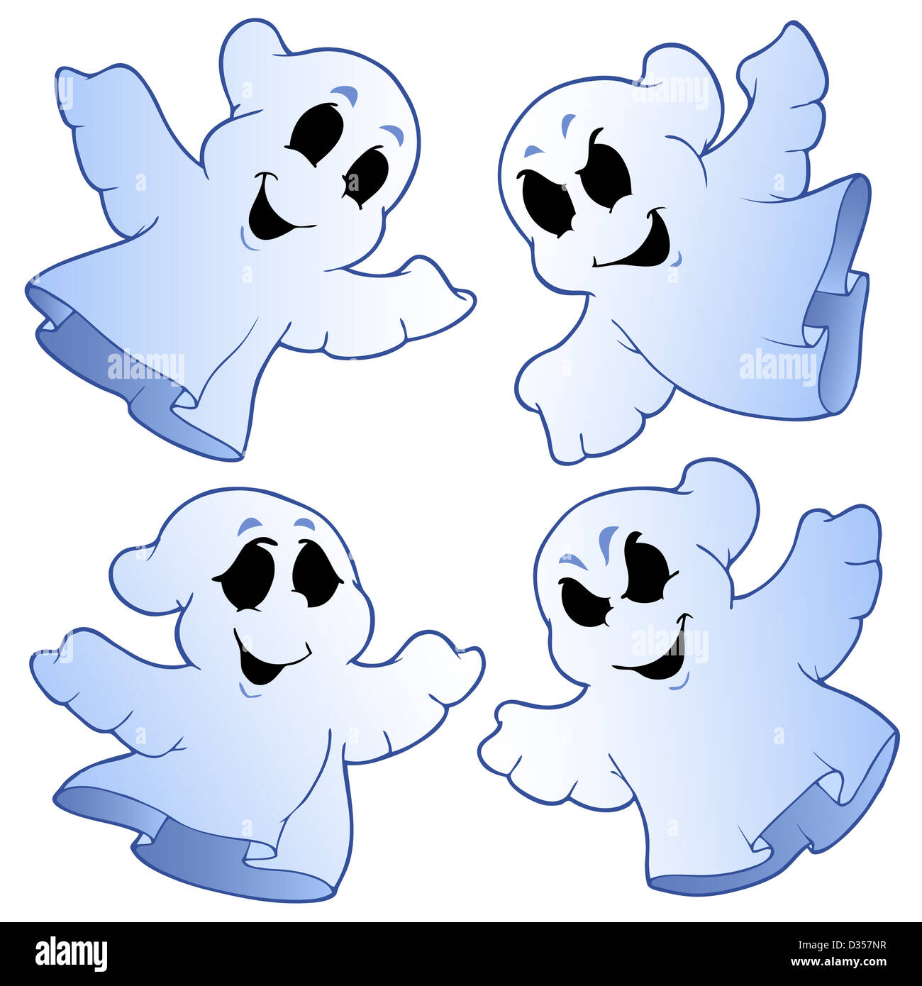 Four cute ghosts - isolated illustration Stock Photo - Alamy