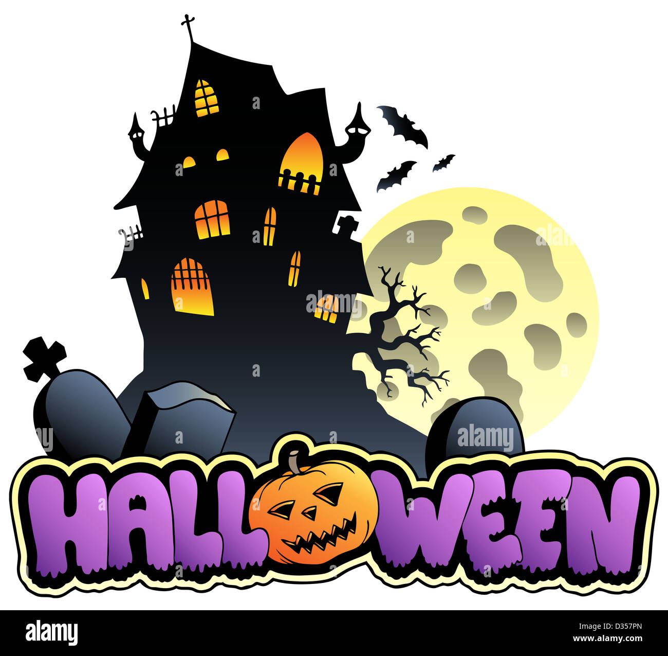 Halloween sign and image 2 - color illustration Stock Photo - Alamy