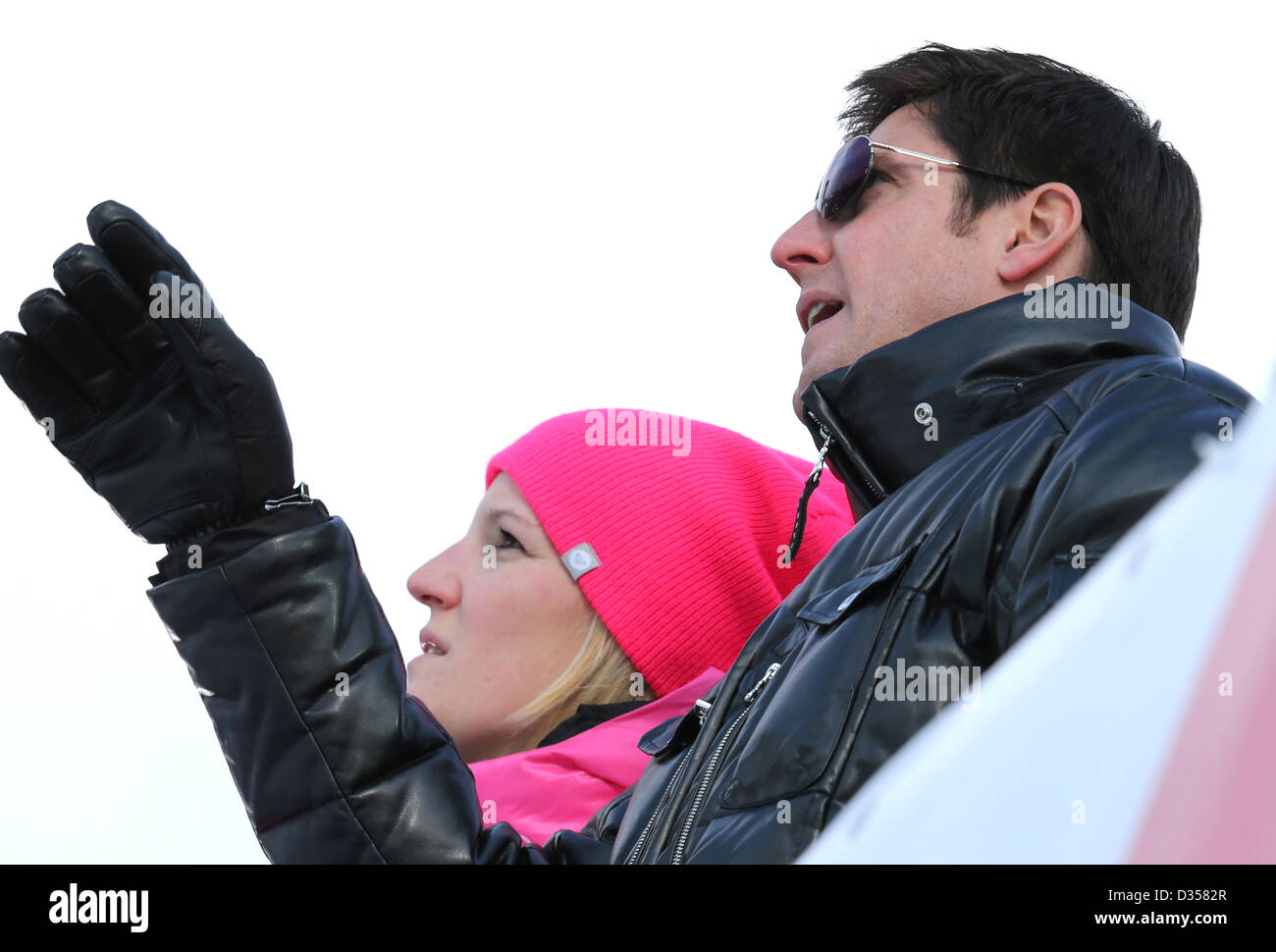 Susanne Riesch and Marcus Hoefl watch the women's downhill event at the ...