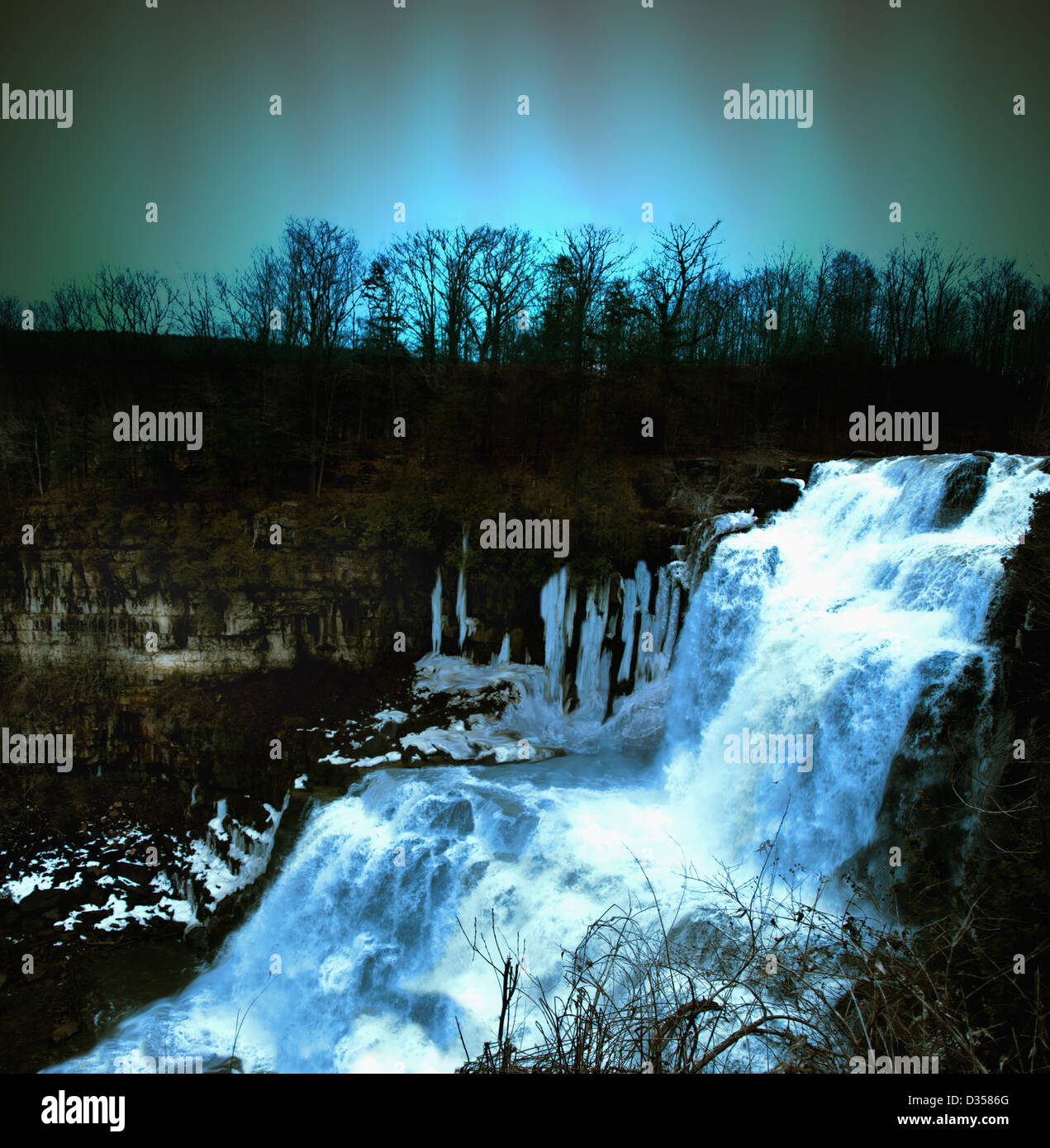 Nighttime Waterfall Waterfall At Night Stock Photos, Royalty Free