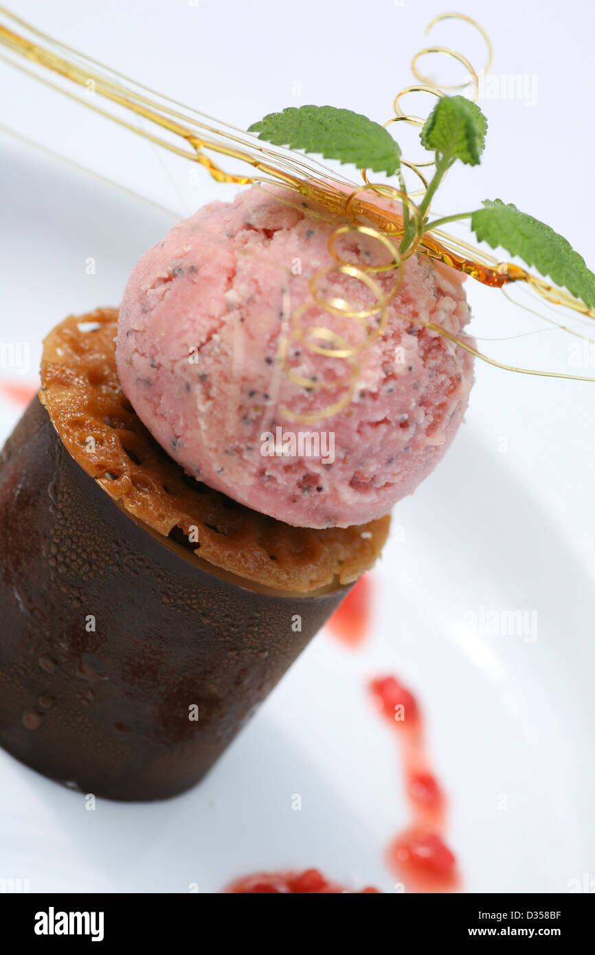 Chocolate Parfait with Raspberry Ice Cream Stock Photo - Alamy