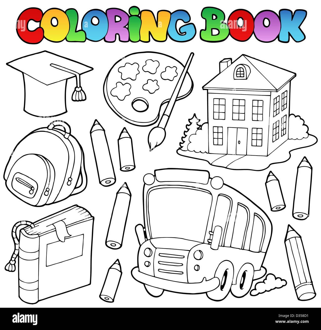 Coloring book school cartoons 9 - thematic illustration Stock Photo - Alamy