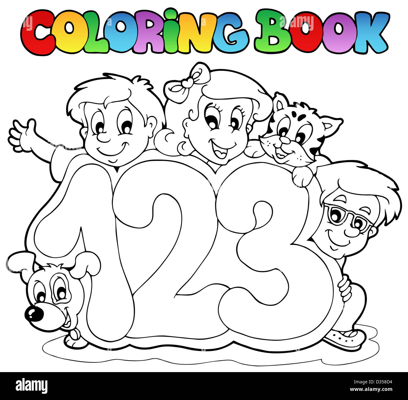 Coloring book school numbers - thematic illustration Stock Photo - Alamy