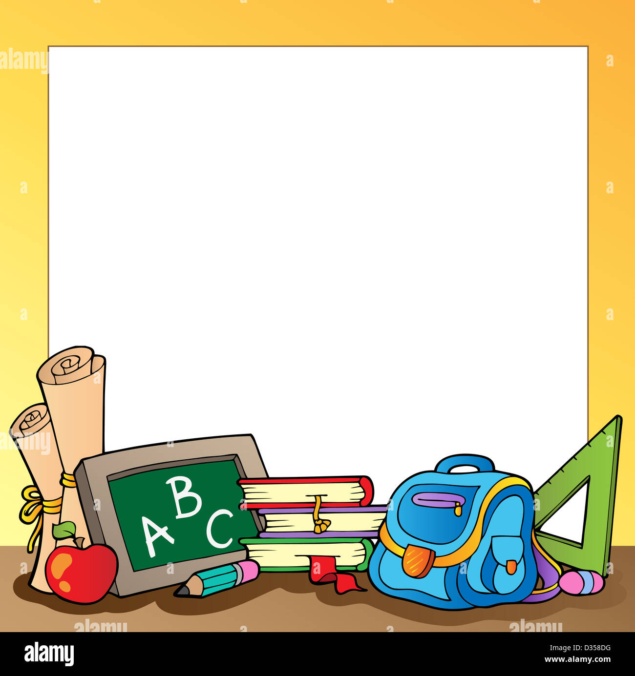 Frame with school supplies 1 - color illustration Stock Photo - Alamy