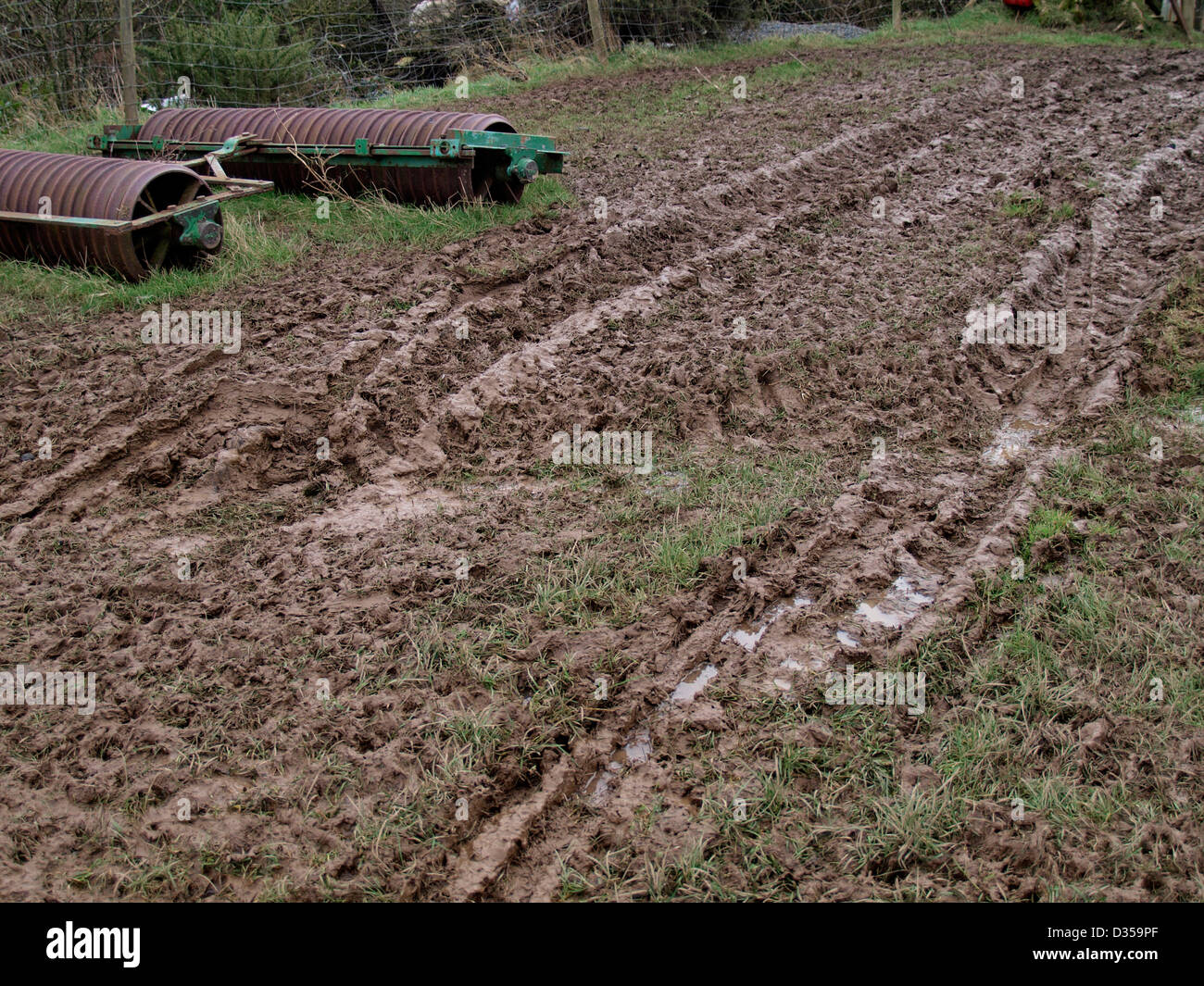 Muddy farm field caused by continuous wet weather, Cornwall, UK Stock ...