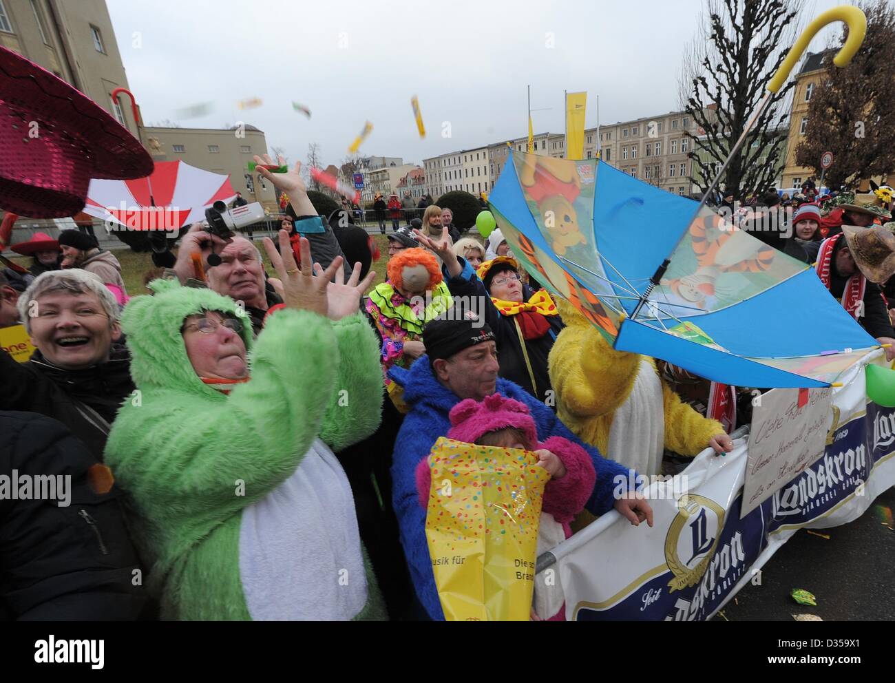 Carnival revelers attend the carnival parade in Cottbus, Germany, 10 ...