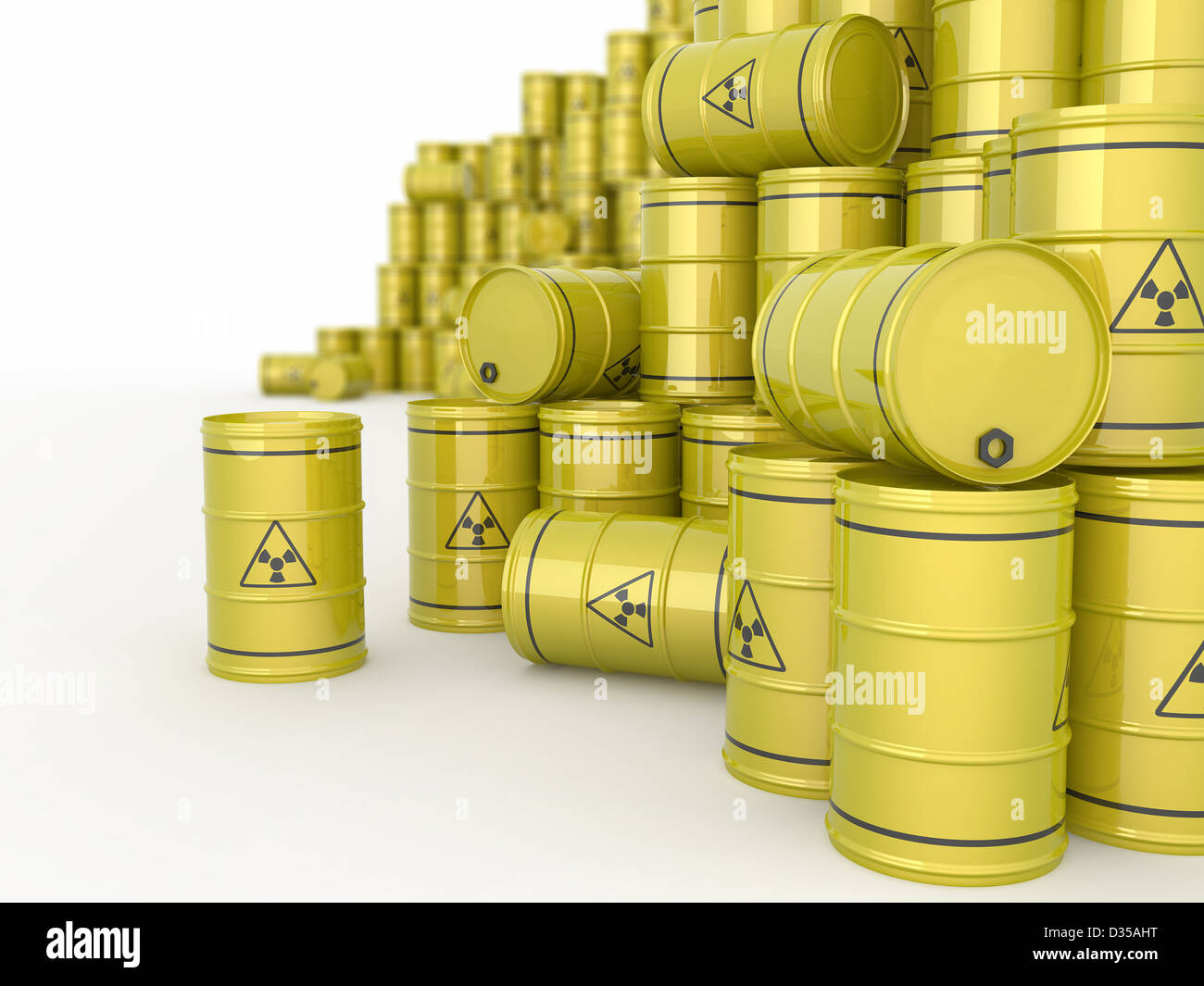 A barrels of radioactive waste on white background. 3d radioactive ...
