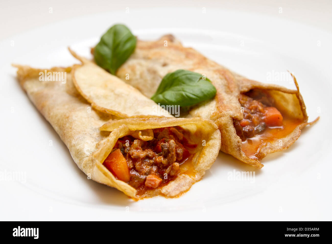 Pancakes with minced meat Stock Photo - Alamy