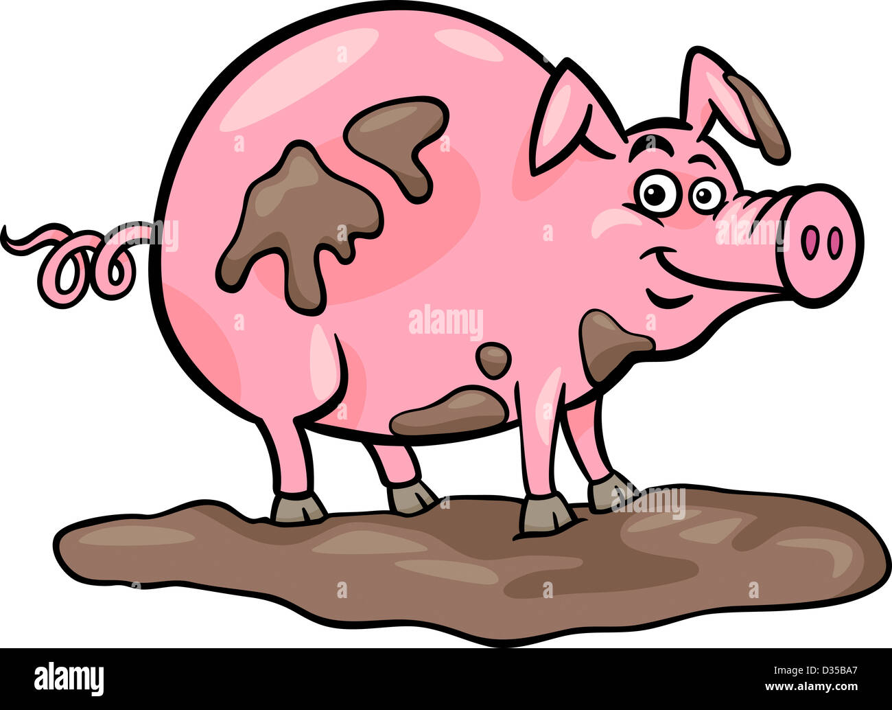 Cartoon Illustration of Funny Pig Farm Animal in Mud Stock Photo - Alamy
